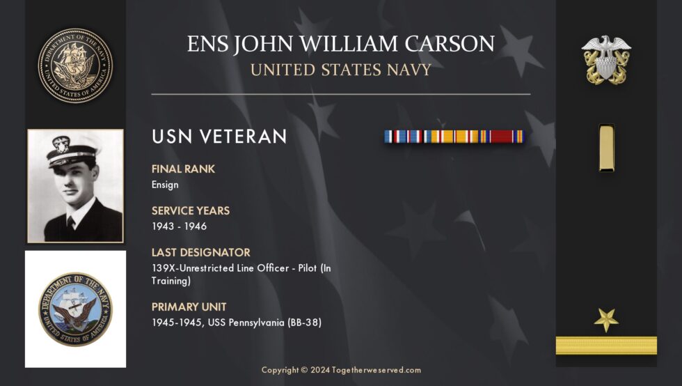 ENS Johnny Carson, U.S. Navy (1943-1945) - TogetherWeServed Blog