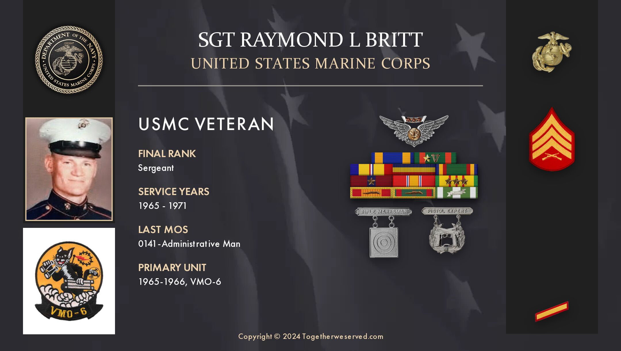 Service Reflections of SGT Raymond L Britt, U.S. Marine Corps (1965 ...