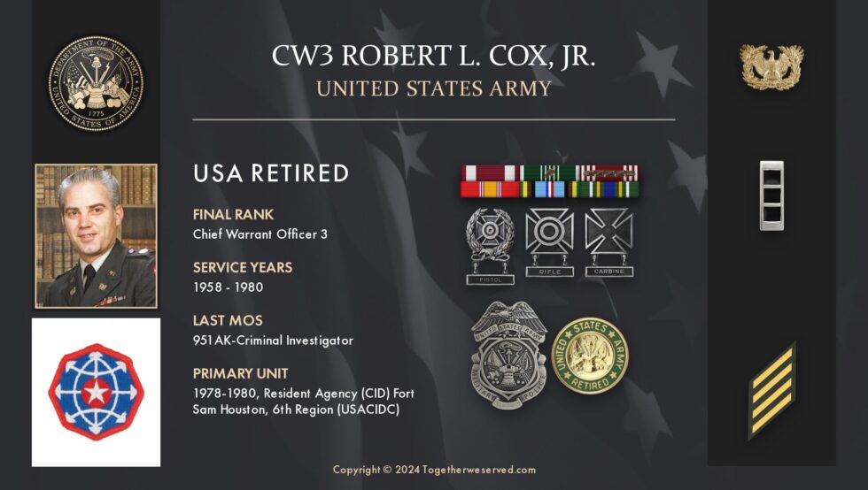Service Reflections of CW3 Robert Cox Jr., U.S. Army (1958-1980 ...